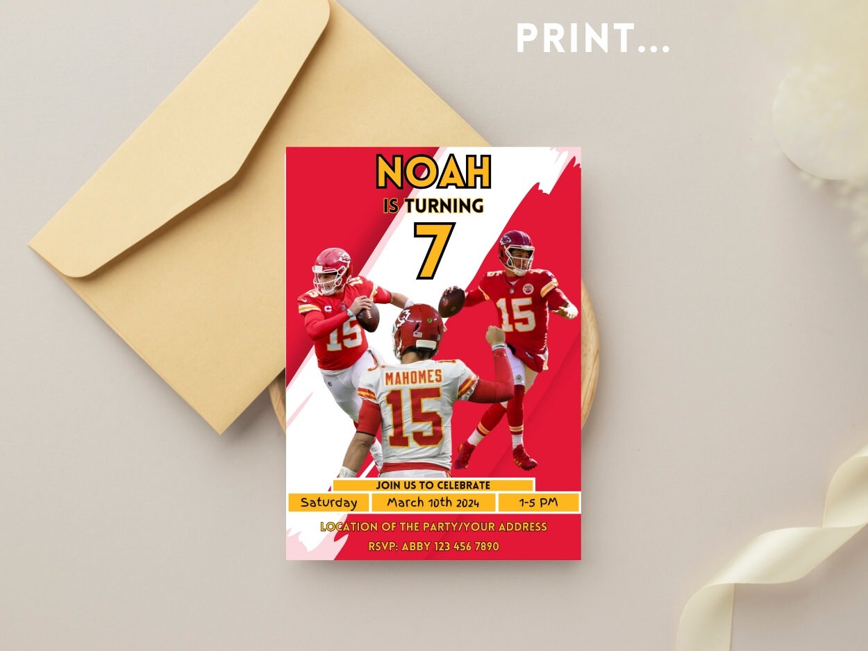 Mahomes Birthday Invitation, Personalized Mahomes Birthday Invite ...