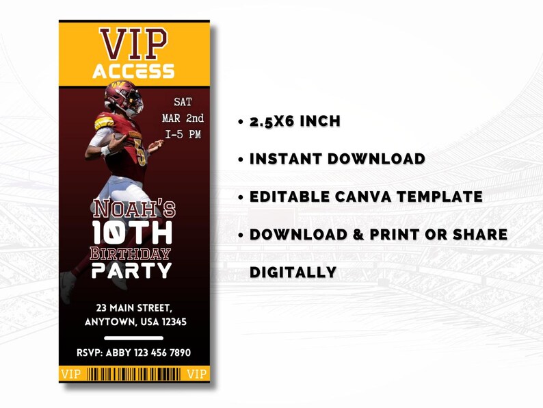 Commanders Themed Football Invitation, Digital Invitation, Sports ...