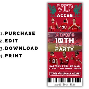 Liverpool Birthday Party VIP Access Pass, Party Favor Liverpool ...