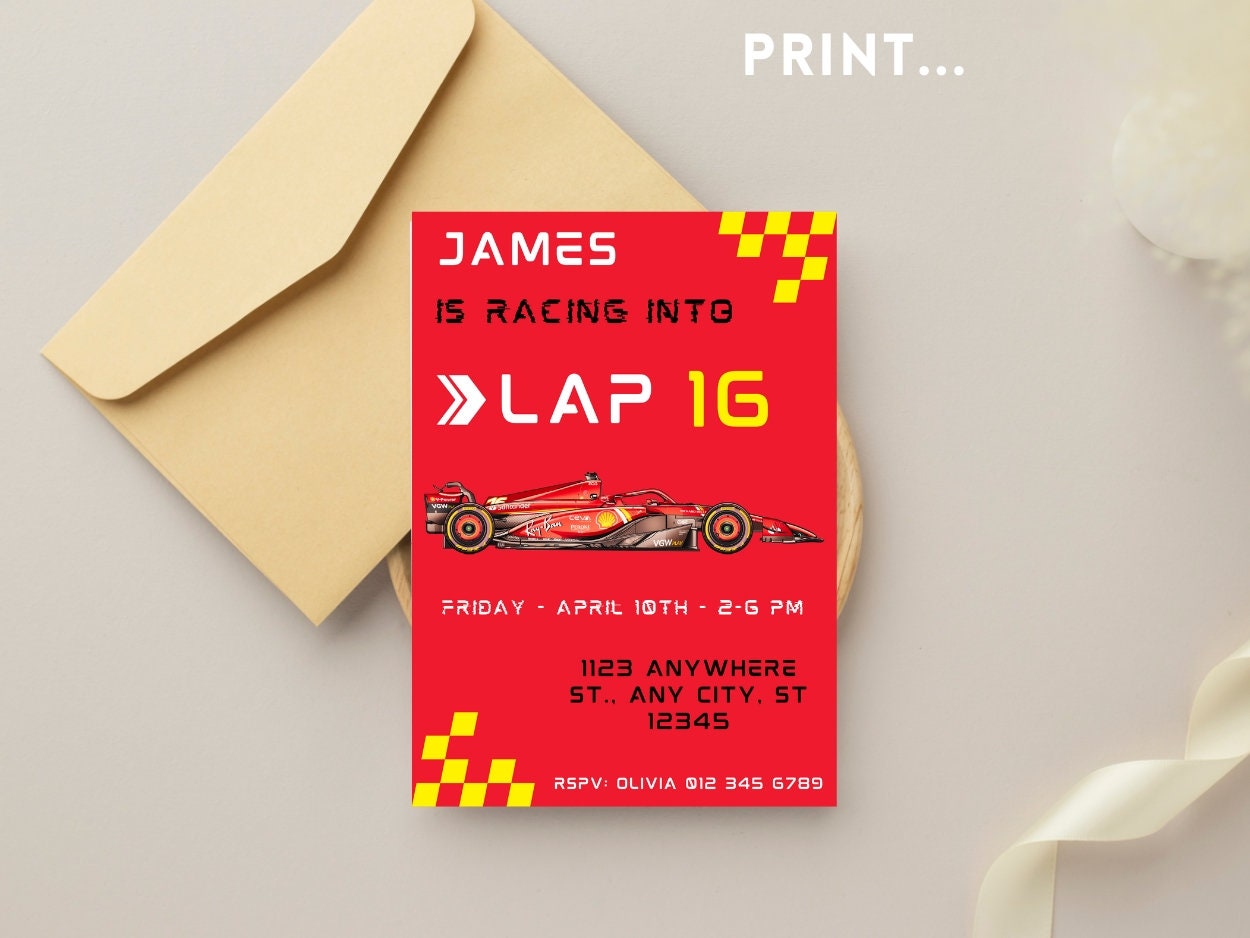 Formula 1 Birthday Invitation Ferrari Invitation F1 Party Invite ...