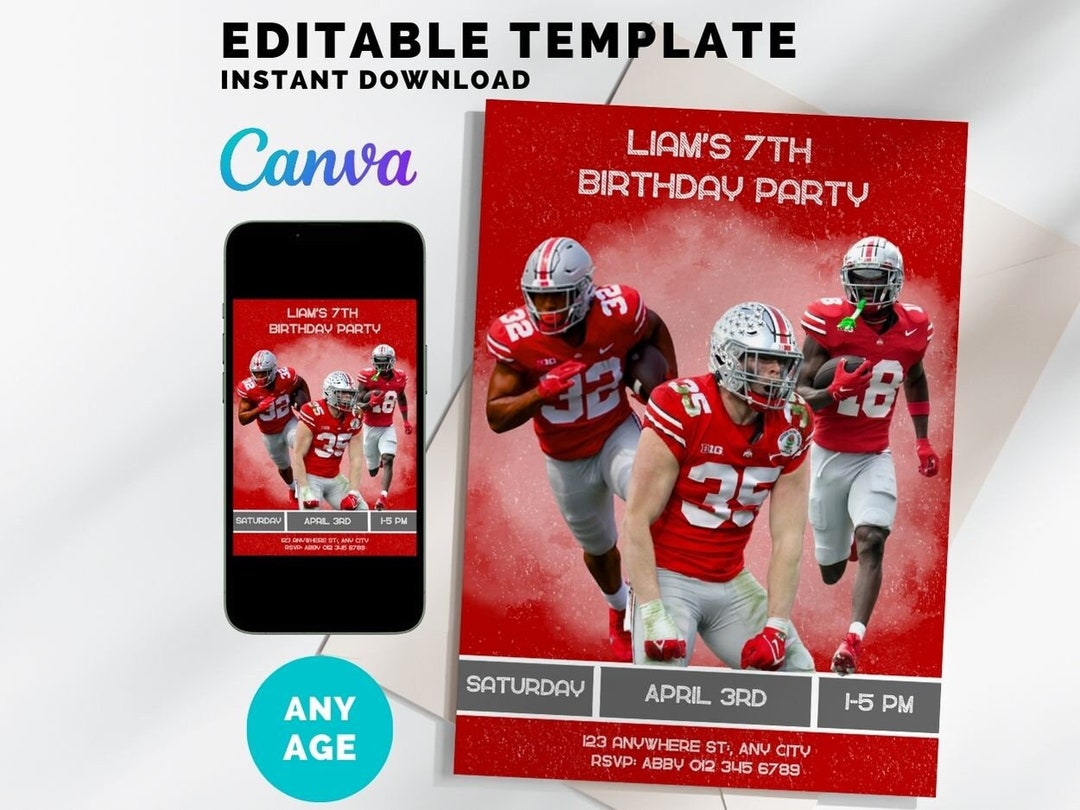 Ohio State Buckeyes Birthday Invitation, Editable Invitation, Football ...