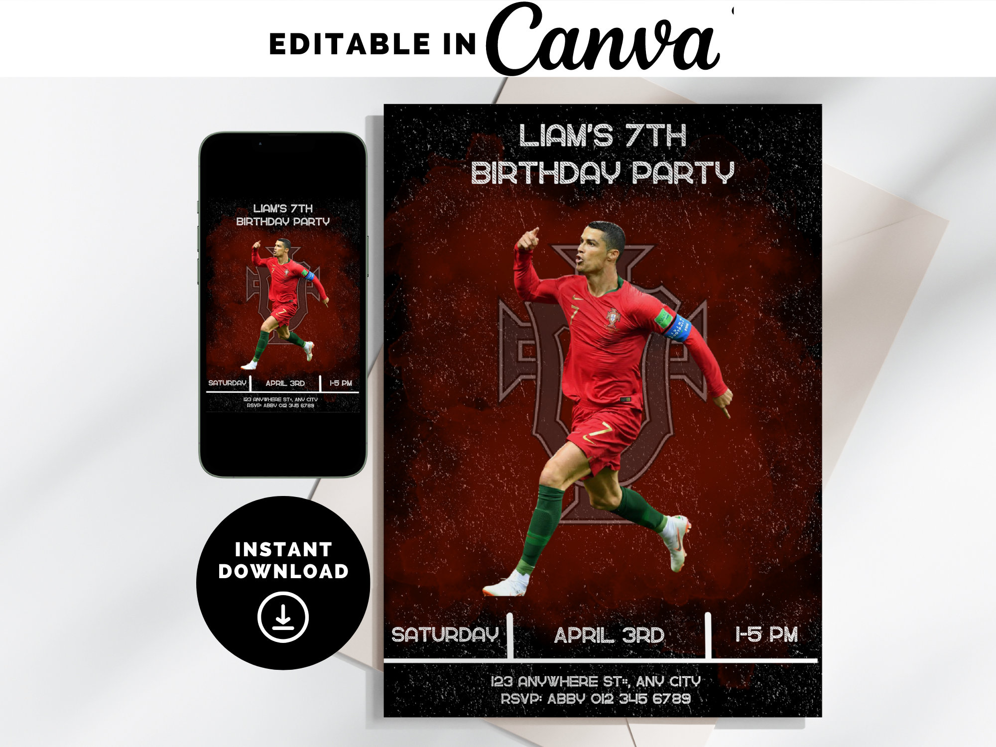 Cristiano Ronaldo Birthday Invitation Soccer Birthday Football Birthday ...
