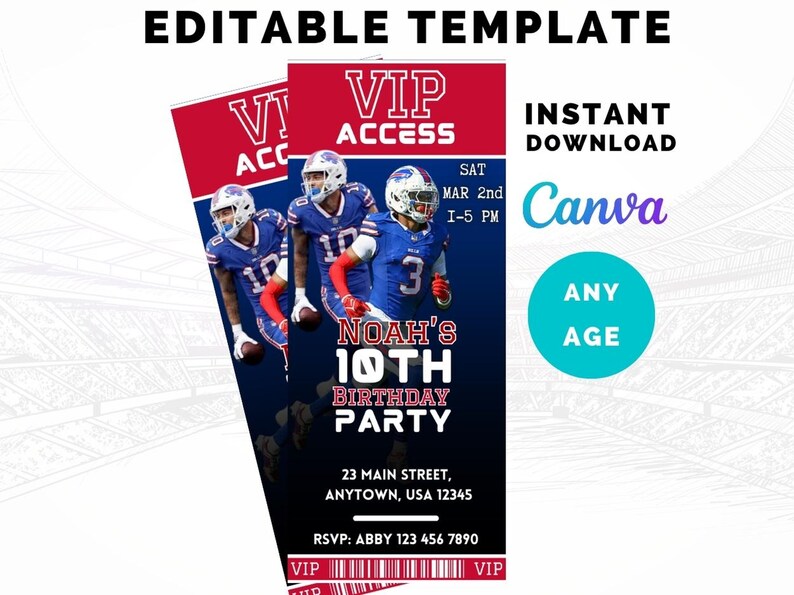 Buffalo Bills Themed Football Invitation, VIP Acces Invitation ...