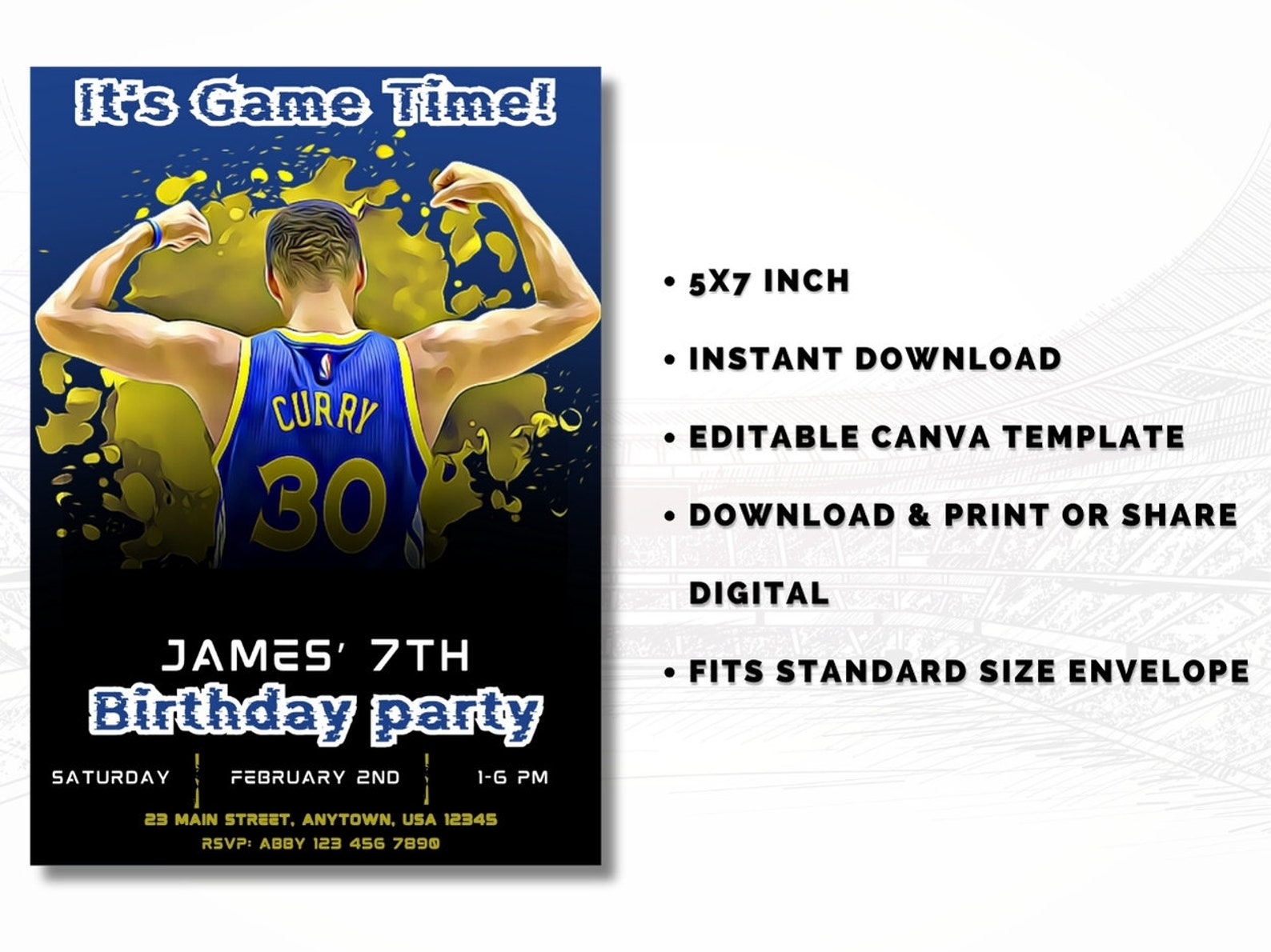 Editable Stephen Curry Birthday Invitation, Steve Curry Invite ...