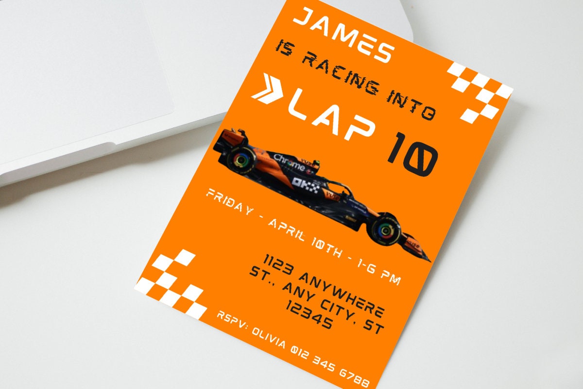 Formula 1 Birthday Invitation Mclaren Invitation F1 Party Invite ...