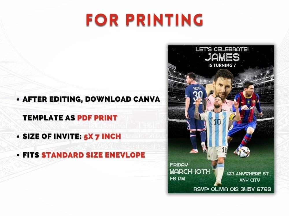 Editable Messi Birthday Invitation, Messi Invite, Argentina Soccer ...