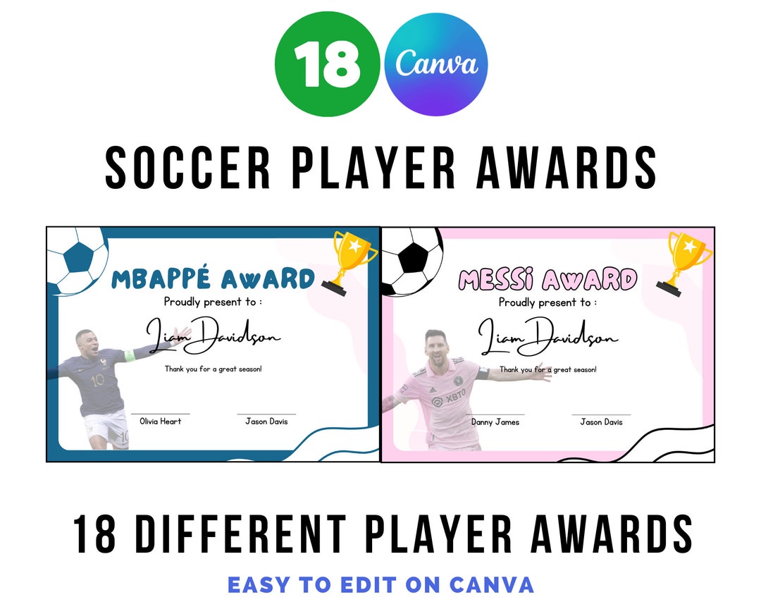 Soccer Award Certificates End of Season Awards Editable - Etsy