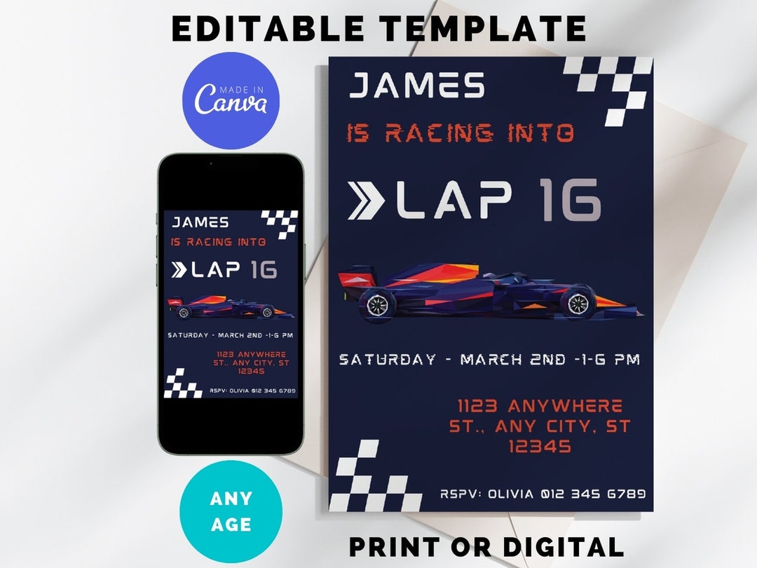Formula 1 Birthday Invitation Red Bull Invitation F1 Party Invite ...