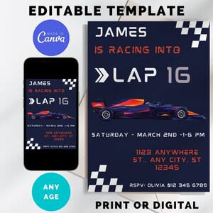 Formula 1 Birthday Invitation Red Bull Invitation F1 Party Invite ...