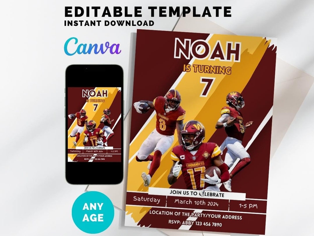 Commanders Themed Football Invitation, Washington Commanders, Football ...