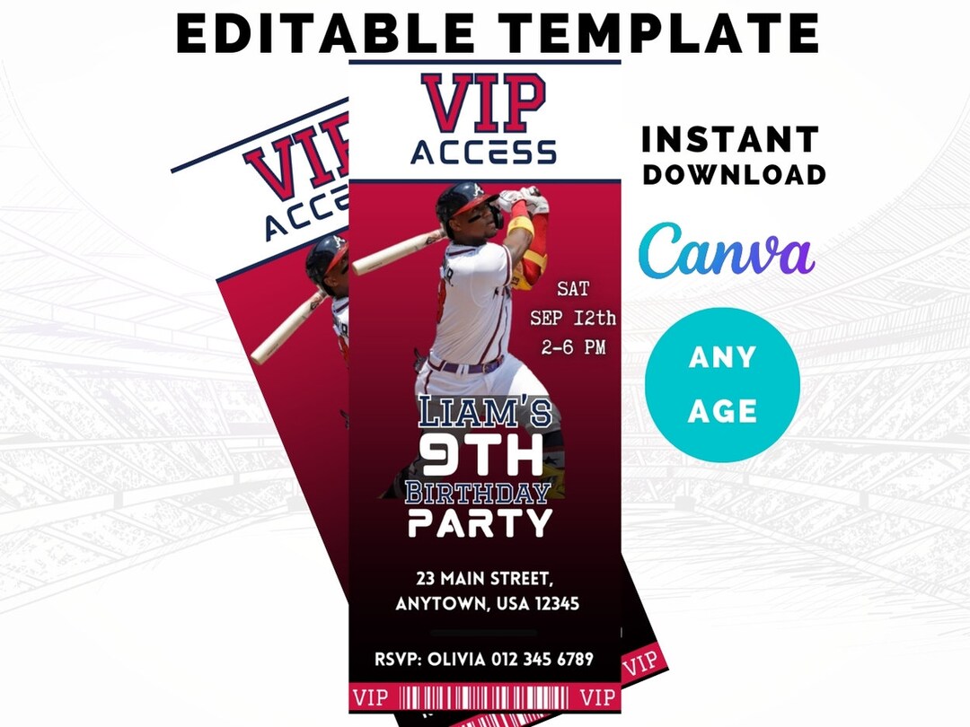 Atlanta Braves Themed Invitation, Ronald Acuña Invitation, Baseball ...