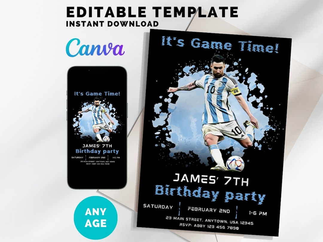 Editable Messi Birthday Invitation, Messi Argentina Birthday Invite ...