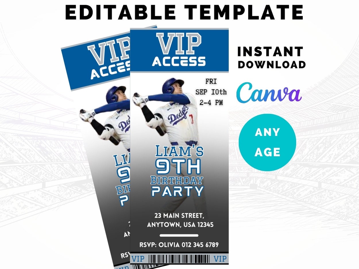 Dodgers Birthday Invitation, VIP Access Ticket Invite, Baseball ...