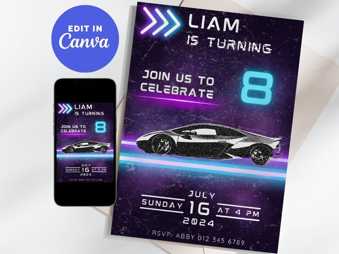 Editable Lamborghini Invitation, Any Age, Sports Car Invite, Race Car ...