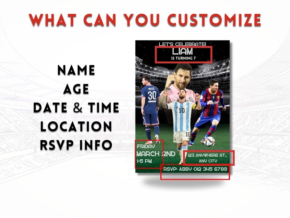 Editable Messi Birthday Invitation, Messi Invite, Argentina Soccer ...