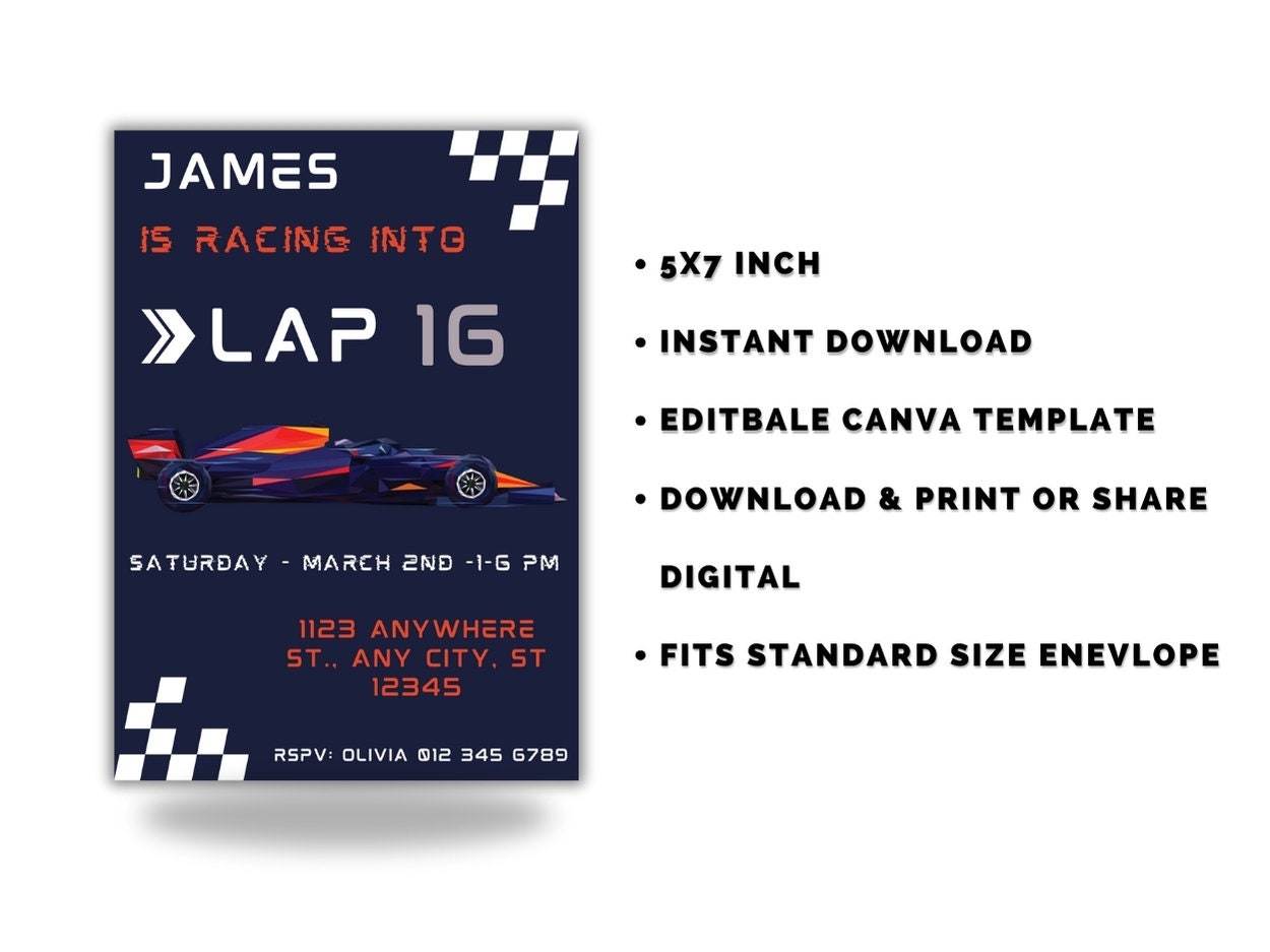 Formula 1 Birthday Invitation Red Bull Invitation F1 Party Invite ...