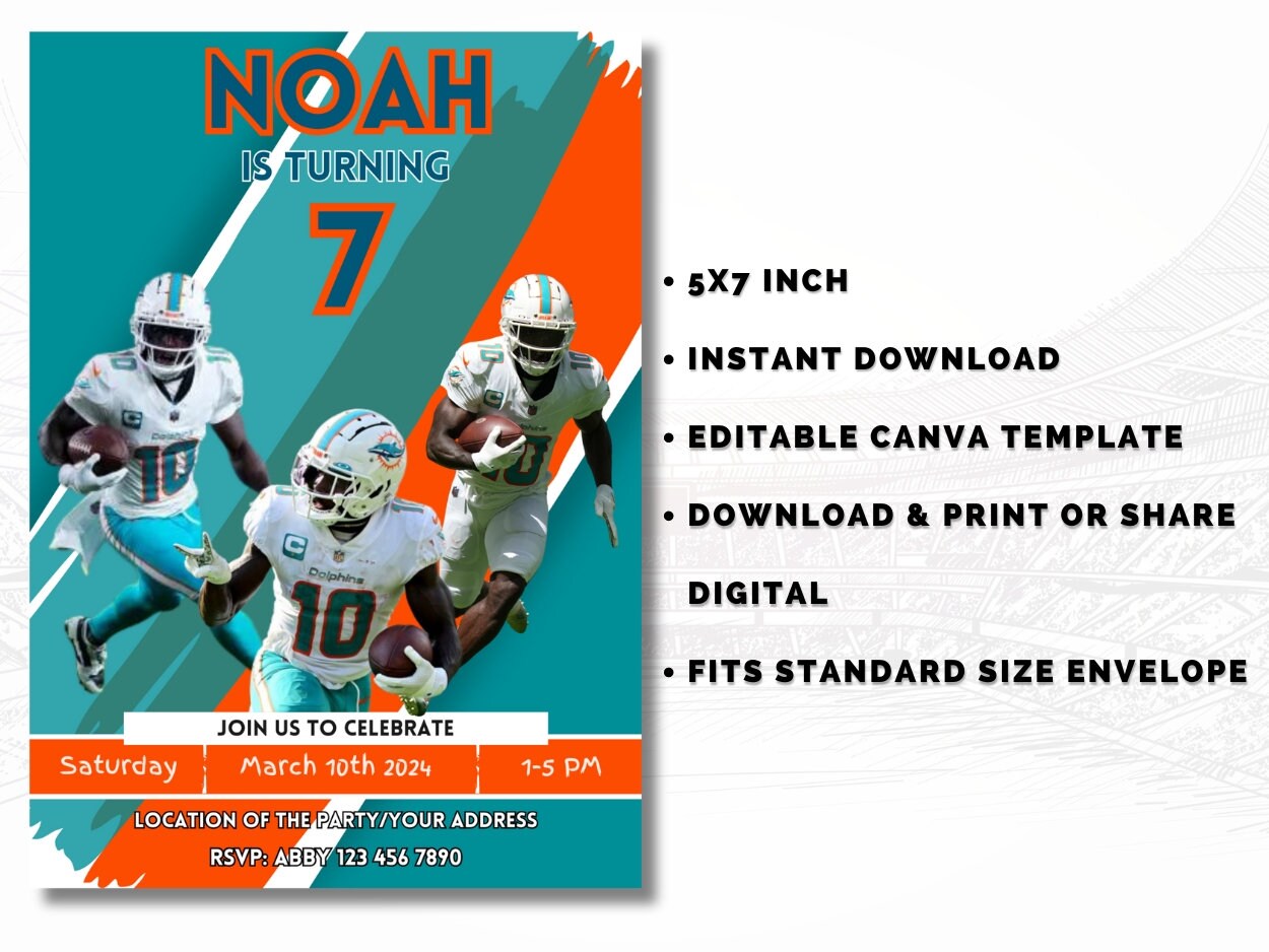 Miami Dolphins Tyreek Hill Birthday Invitation, Dolphins Birthday ...