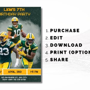 Green Bay Packers Birthday Invitation, Love Alexander Reed Invitation ...