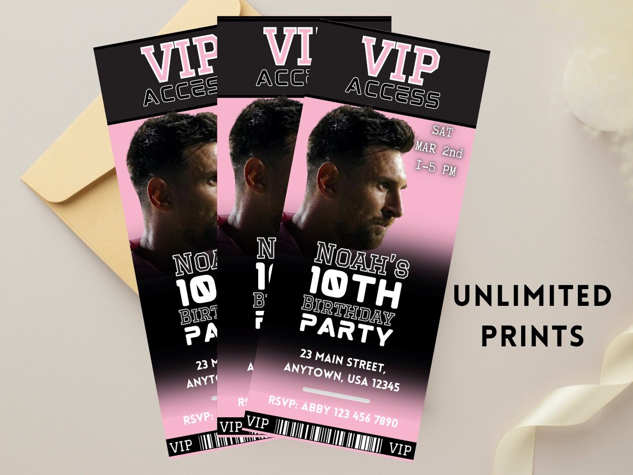 Invitación de cumpleaños de Messi, Invitación de entrada VIP de Messi ...