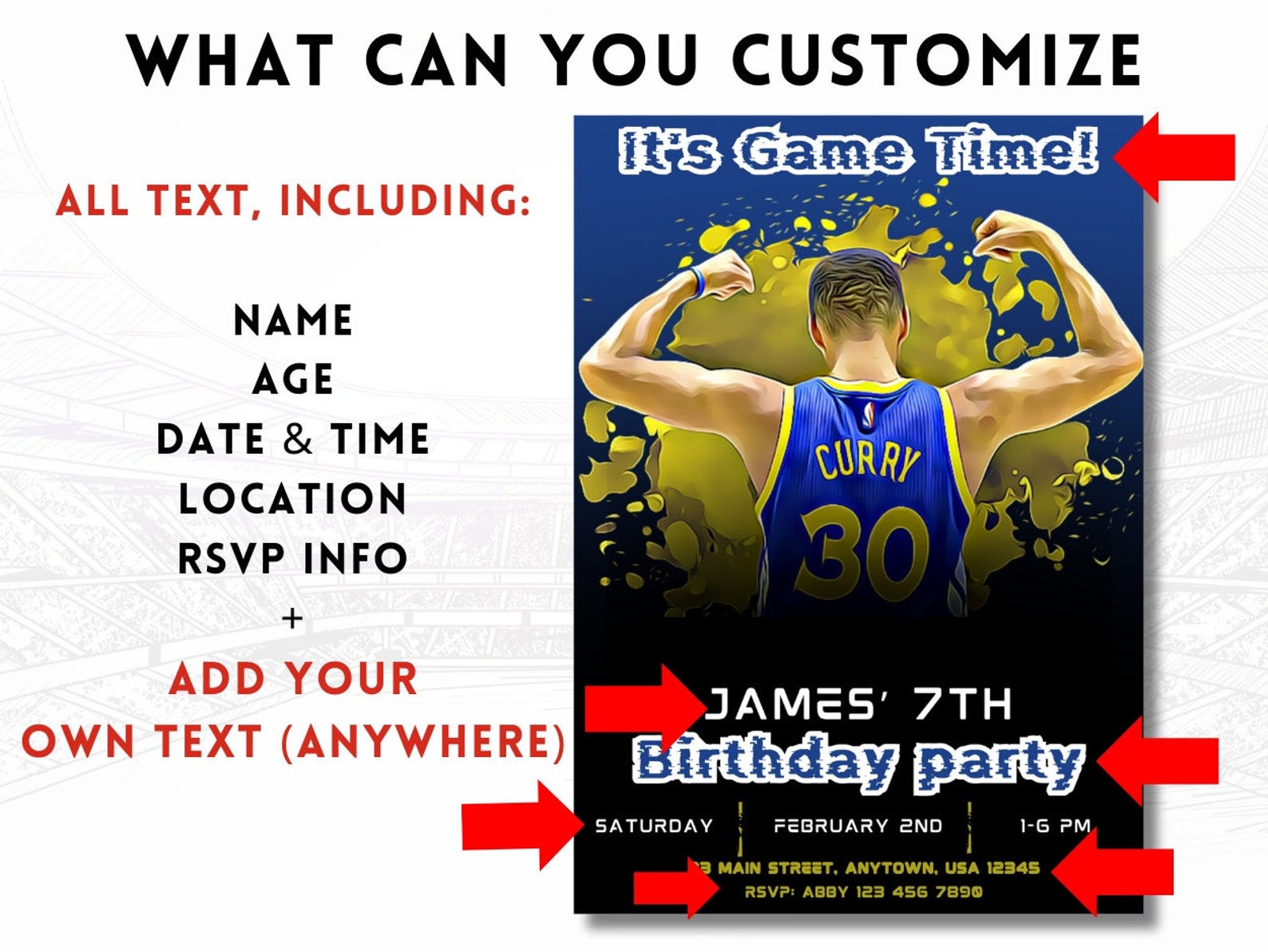 Editable Stephen Curry Birthday Invitation, Steve Curry Invite ...