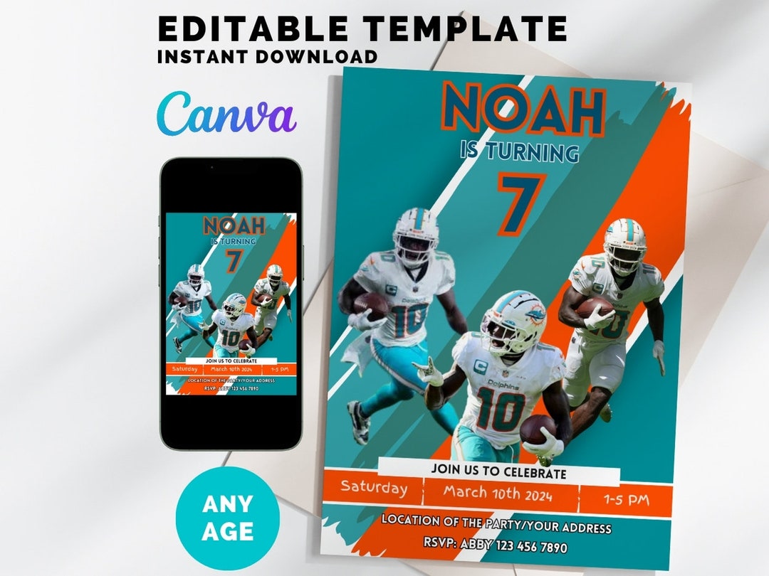 Miami Dolphins Tyreek Hill Birthday Invitation, Dolphins Birthday ...