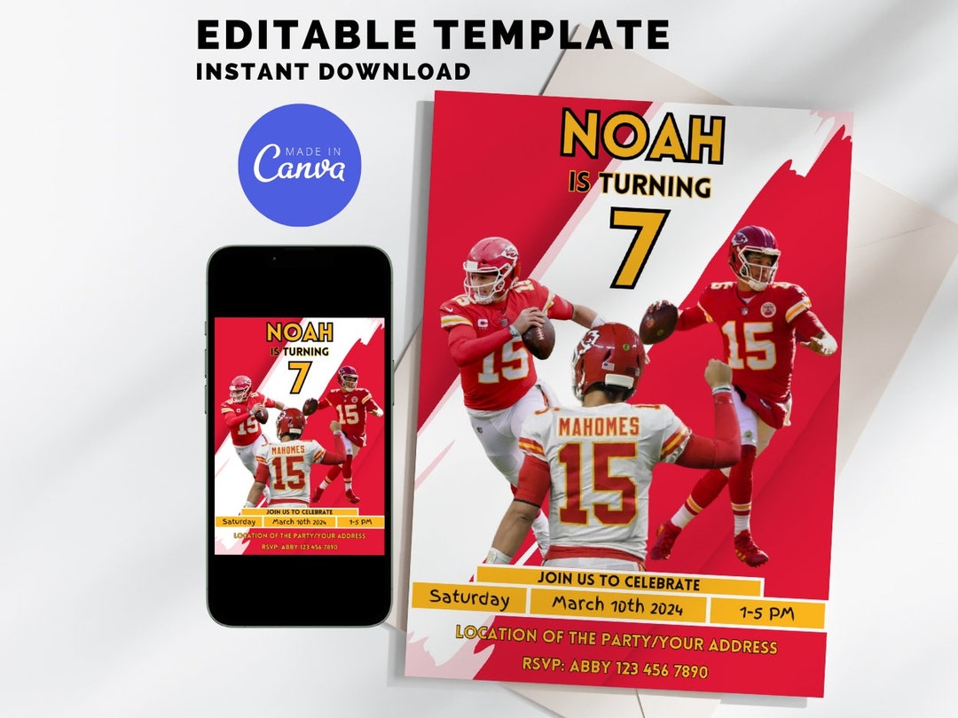Mahomes Birthday Invitation, Personalized Mahomes Birthday Invite ...