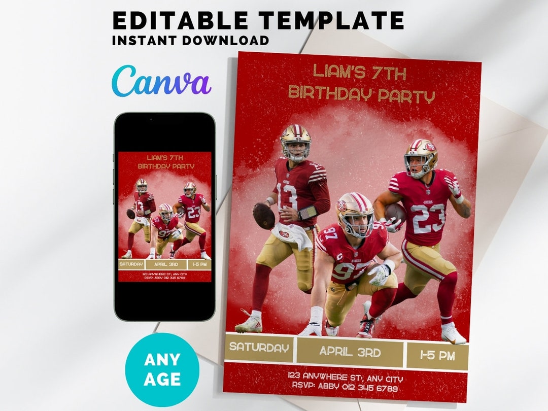 San Francisco 49ers Themed Football Invitation, 49ers Party Invite ...