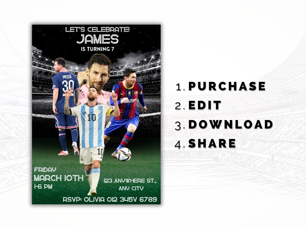 Editable Messi Birthday Invitation, Messi Invite, Argentina Soccer ...