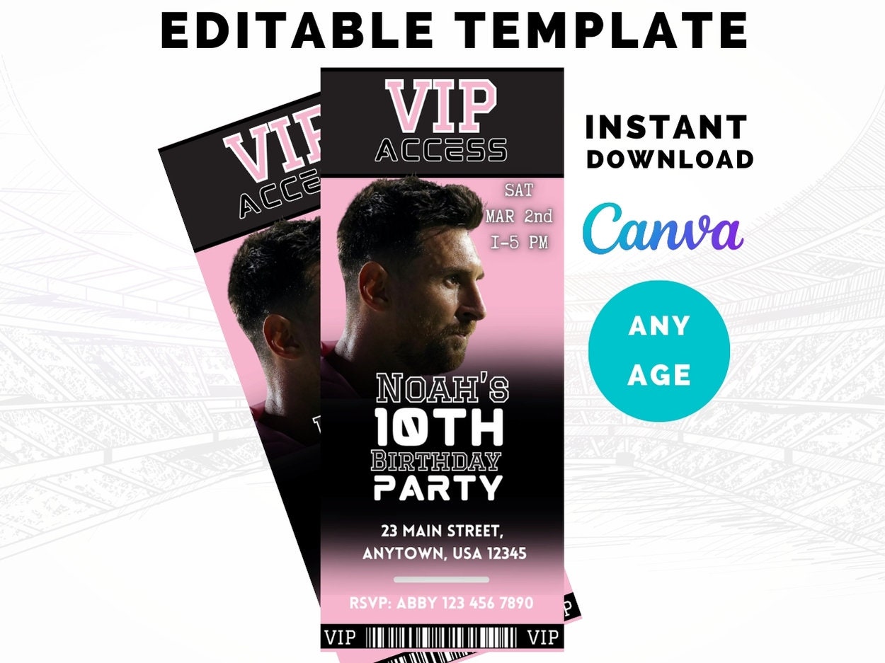Invitación de cumpleaños de Messi, Invitación de entrada VIP de Messi ...
