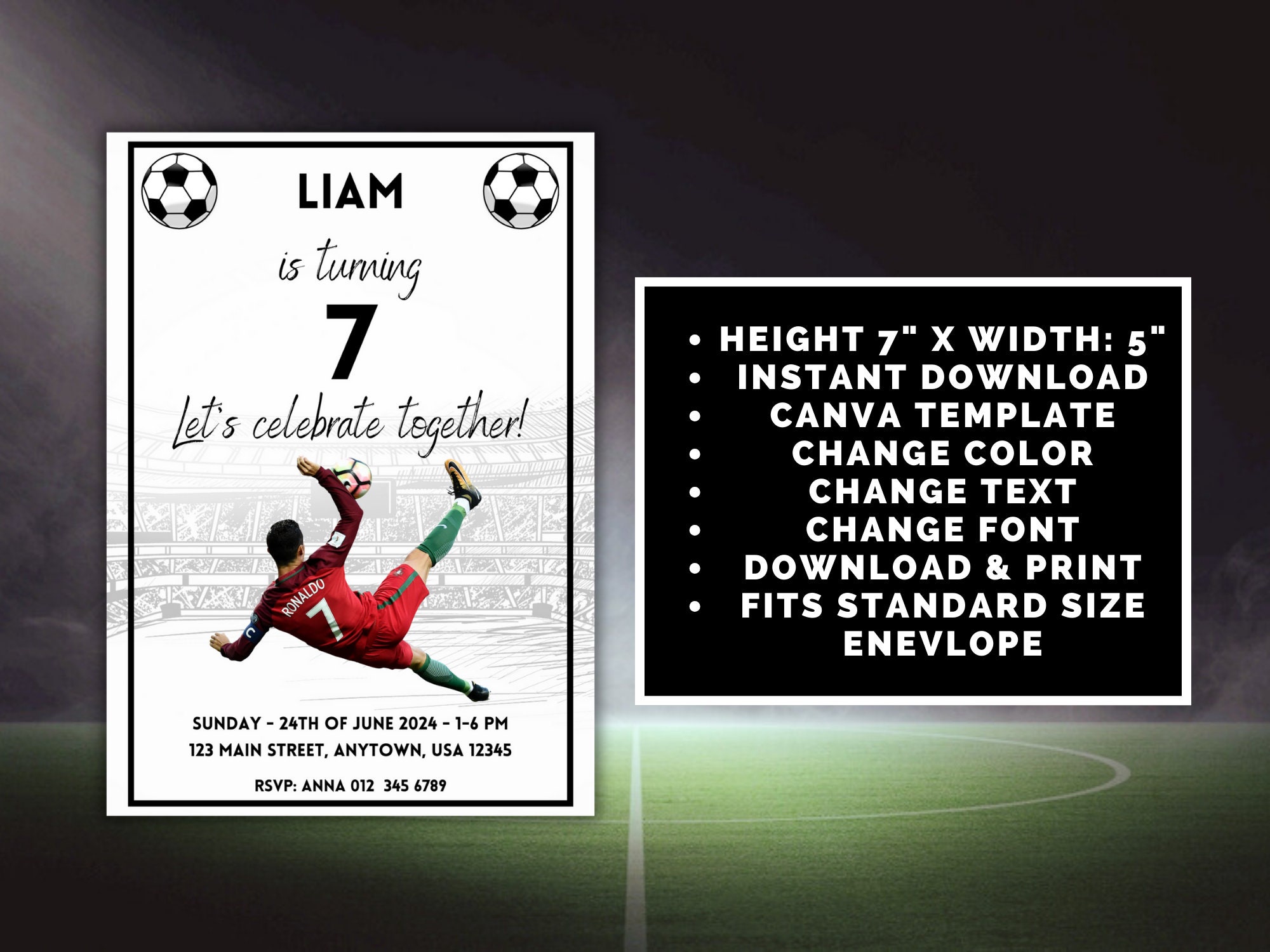 Cristiano Ronaldo Birthday Invitation, CR7 Invite, Soccer Birthday ...