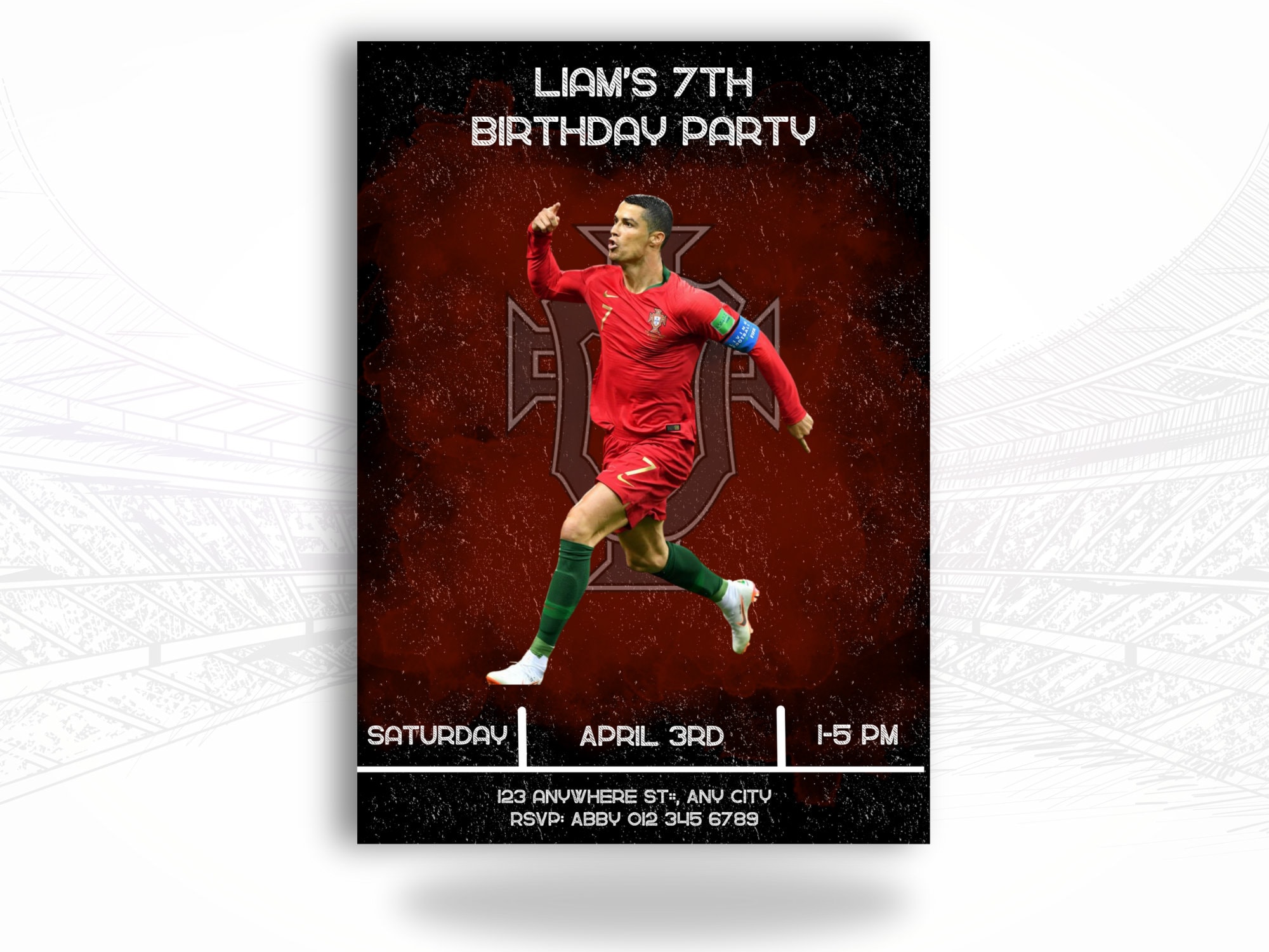 Cristiano Ronaldo Birthday Invitation Soccer Birthday Football Birthday ...