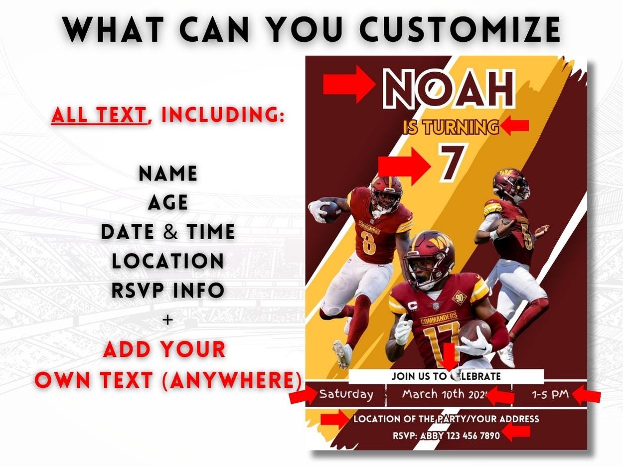 Commanders Themed Football Invitation, Washington Commanders, Football ...