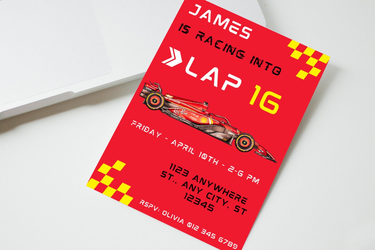 Formula 1 Birthday Invitation Ferrari Invitation F1 Party Invite ...