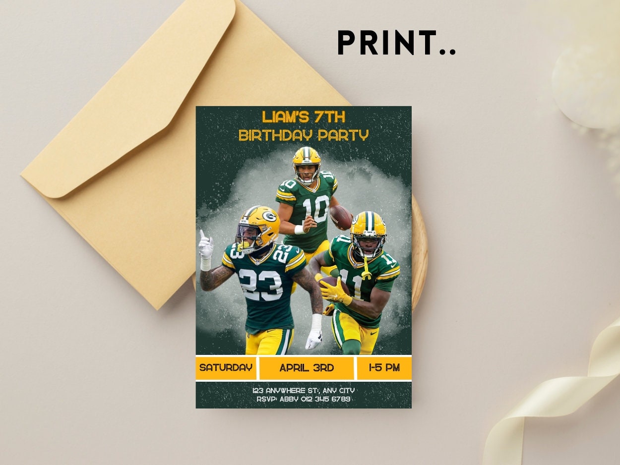 Green Bay Packers Birthday Invitation, Love Alexander Reed Invitation ...