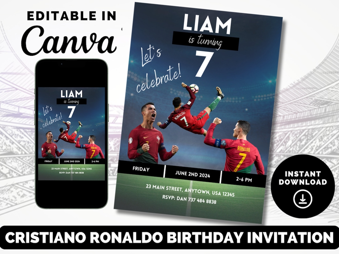 Cristiano Ronaldo Birthday Invite Soccer Birthday Invitation Custom ...