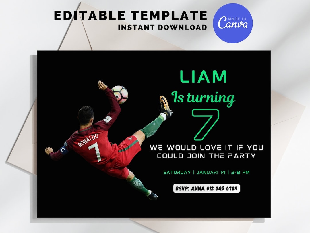 Editable Ronaldo Birthday Invitation CR7 Birthday Invite Soccer ...