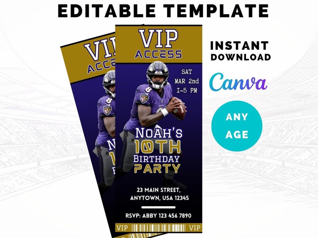 Baltimore Ravens Themed Football Invitation, Lamar Jackson Invitation ...
