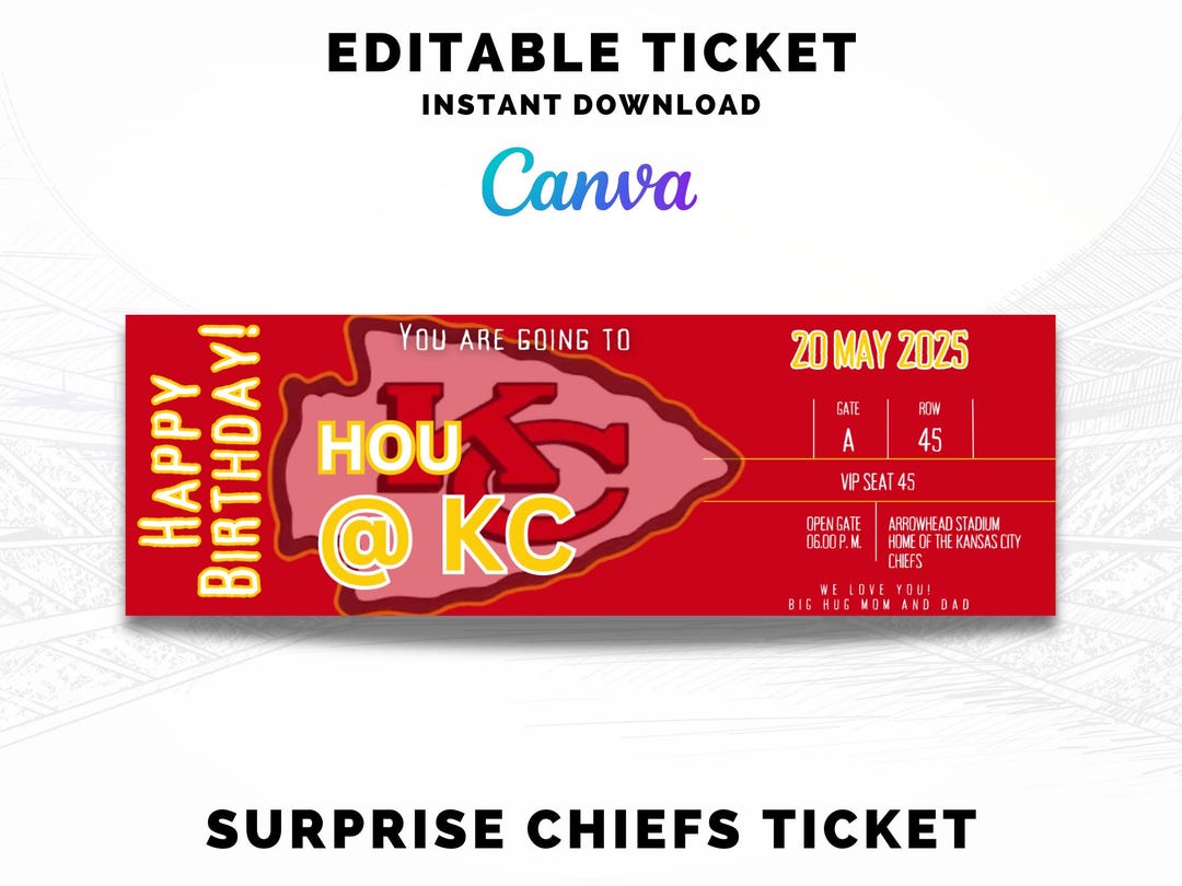 Editable Chiefs Ticket, Chiefs Football Ticket, Chiefs Fake Ticket ...