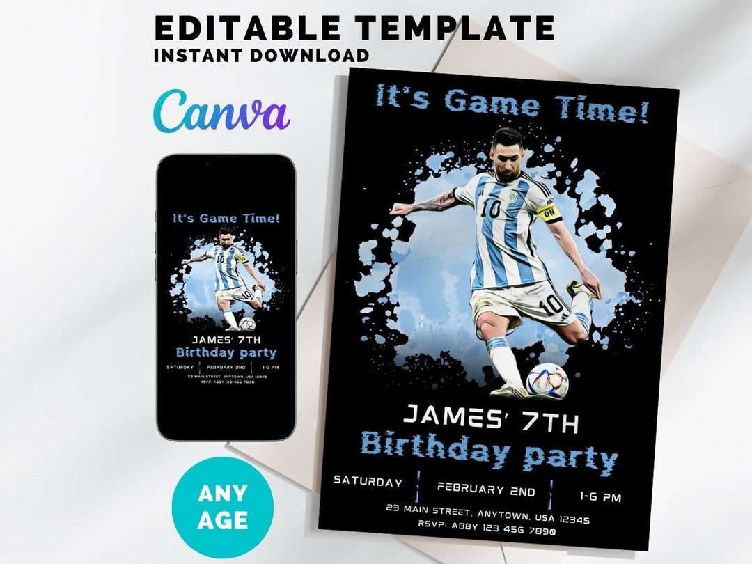 Editable Messi Birthday Invitation, Messi Argentina Birthday Invite ...