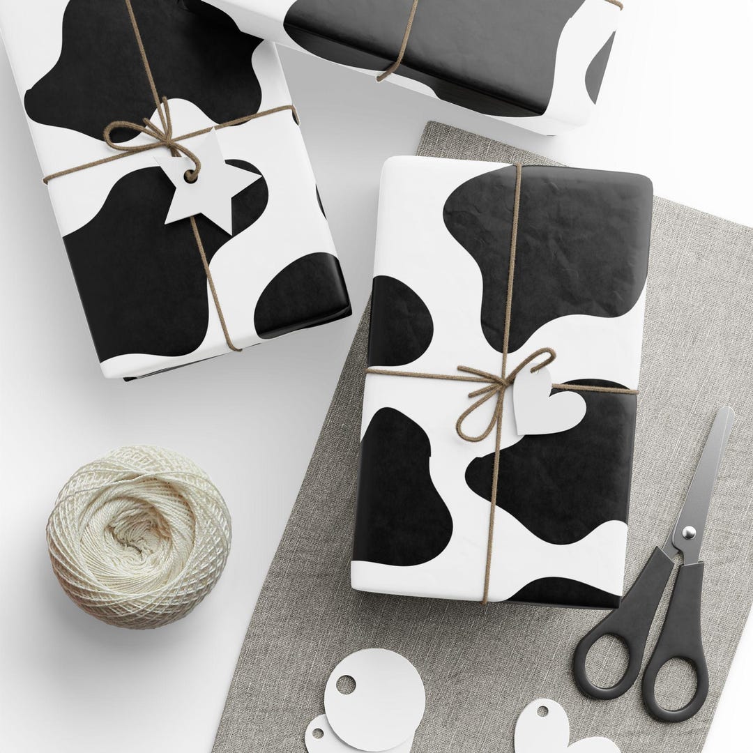 Cow Print Wrapping Papers, Black and White Cow Gift Wrap, Farm Animal ...