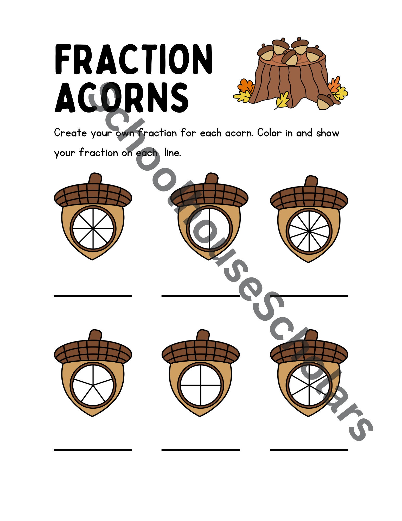 Ontario Grade 2 Curriculum Fractions 5 Worksheets Package 1 - Etsy