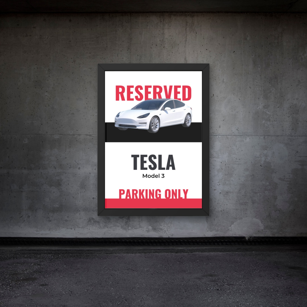 Tesla Model 3 Parking Only Poster - Reserved Sign - Car Wall Art - Men ...