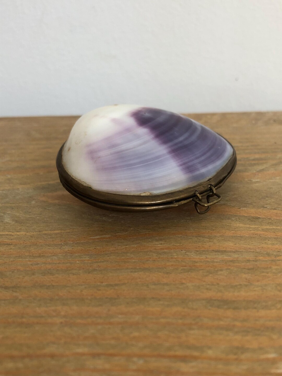 Vintage Purple Clam Shell Trinket Box With Handmade Brass Detailing ...