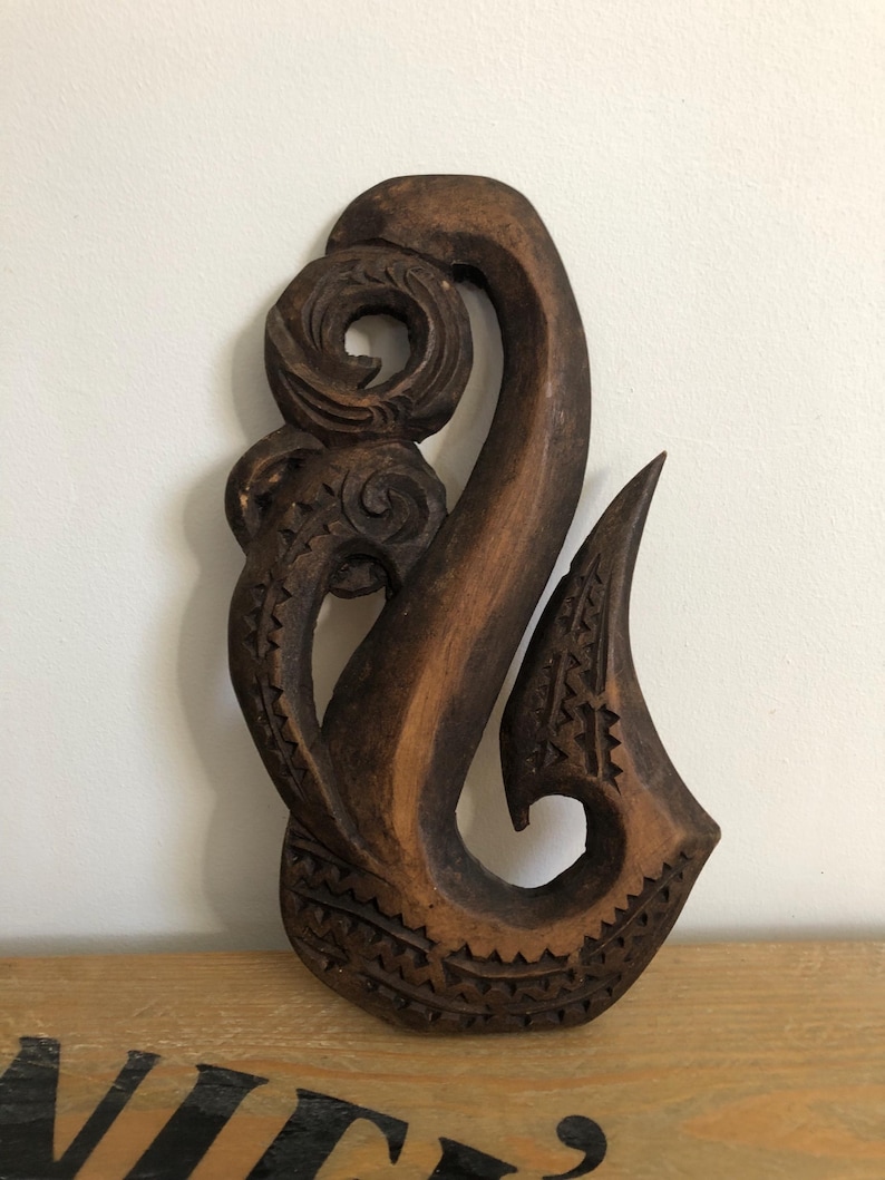 Large Carved Wooden Hei Matau – Māori Fish Hook Design – Medium Wall ...