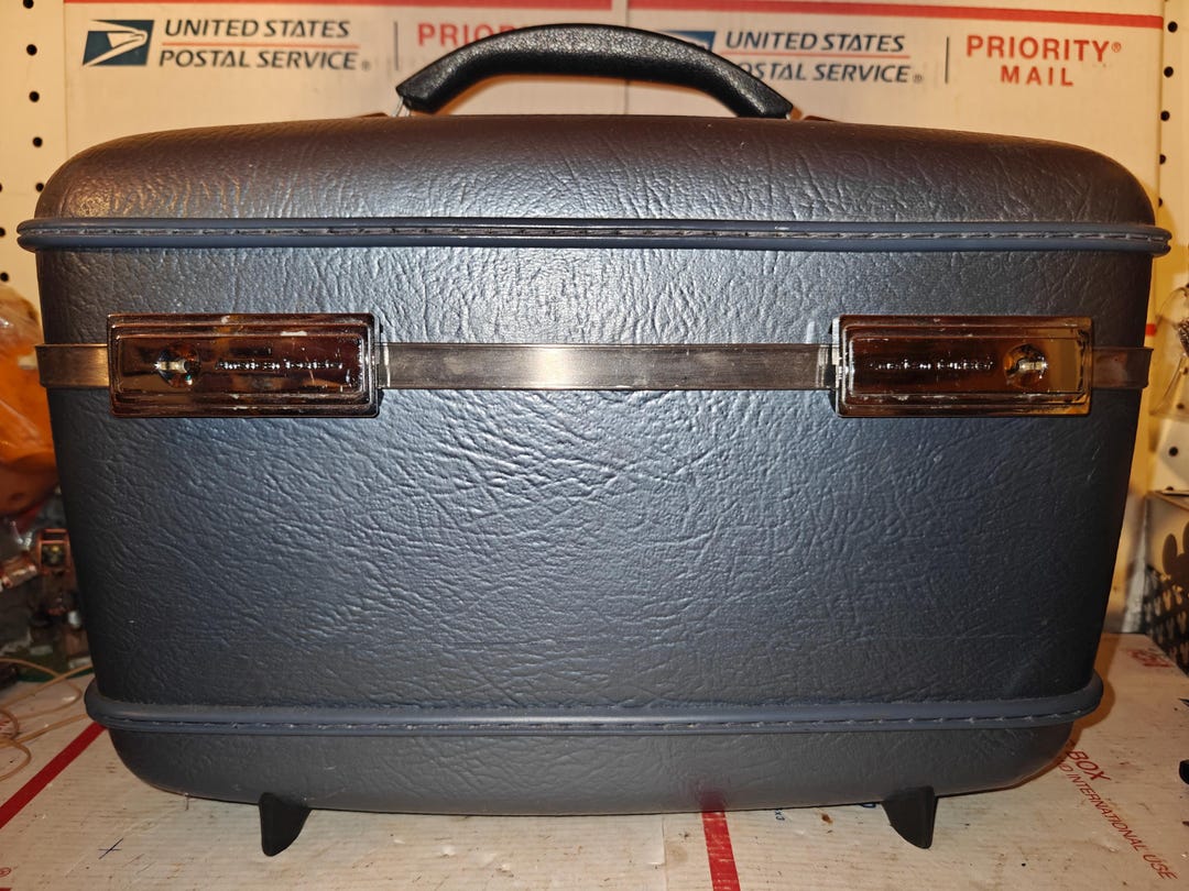 American Tourister Blue Train Case With Original Mirror and Tray - Etsy