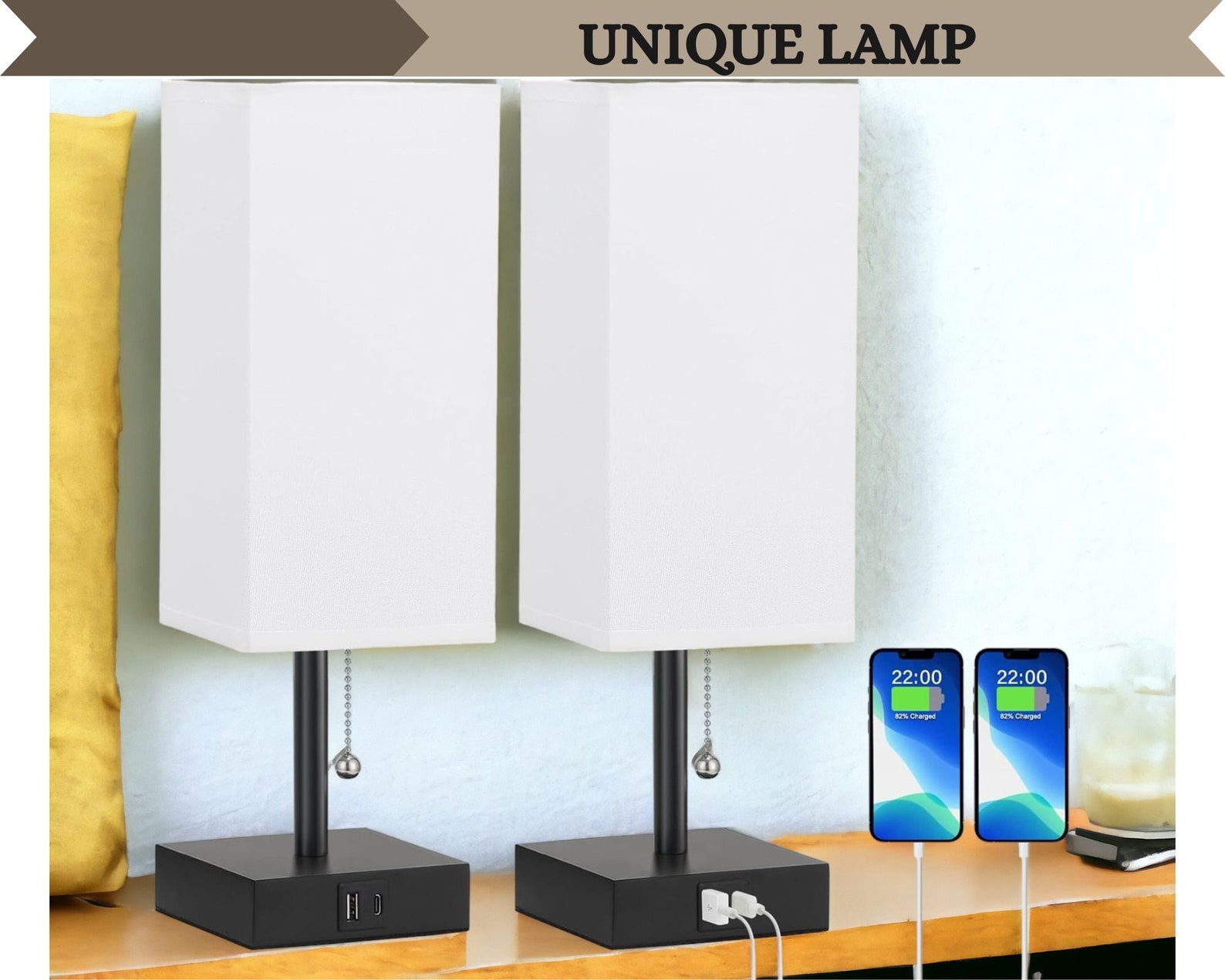 Modern Tall Bedside Floor Lamp Set of 2, Living Room, Bedroom, Mid ...