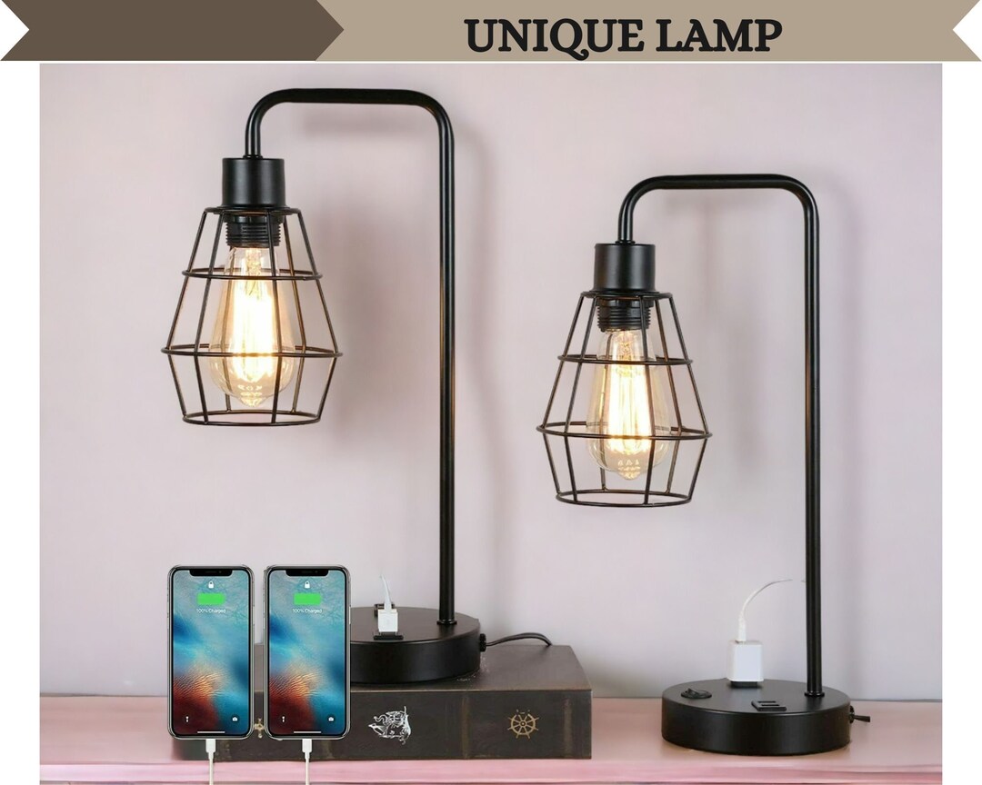 Unique Bedside Lamp, Set of 2 Modern Desk Lamp, Small Art Deco Table ...
