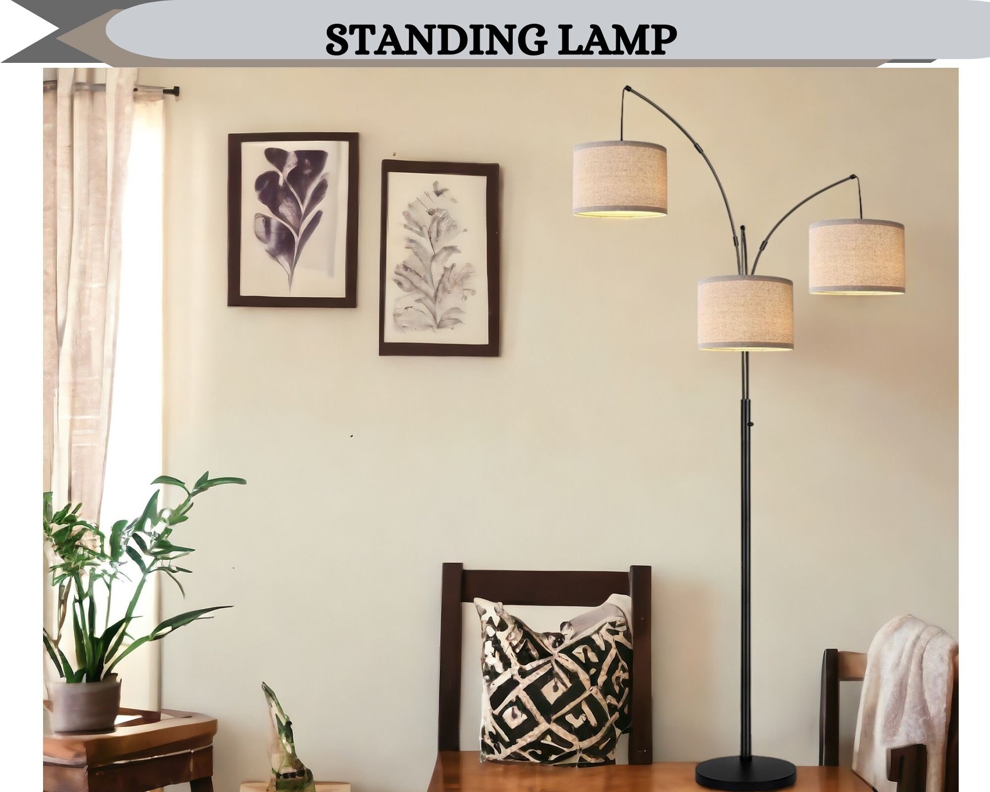 Dimmable Tall Floor Lamp, Modern Beige Standing Lamp for Living Room ...