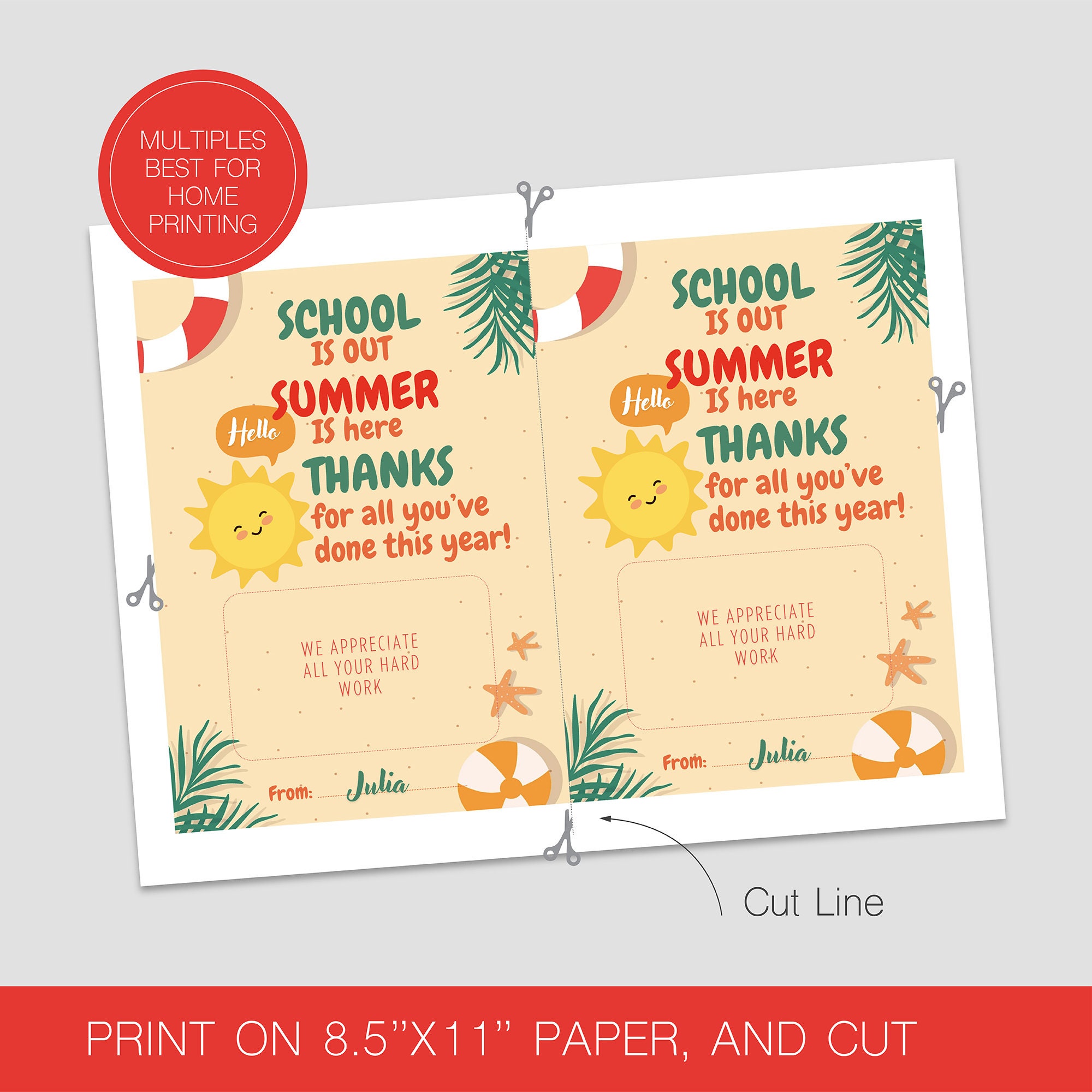 End of Year Teacher Gift Card Holder Printable | Gift for Teacher Last ...