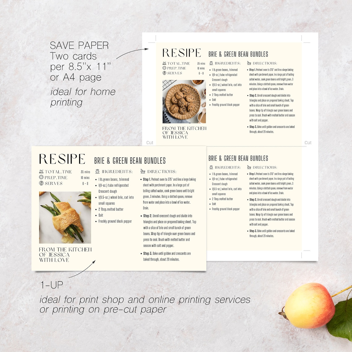 Recipe Card Template With Photo | Recipe Cards Printable | Photo Recipe ...